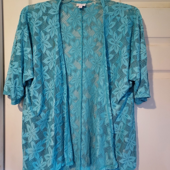 LuLaRoe | Swim | Lularoe Aqua Blue Floral Waterfall Lace Topper Beach ...